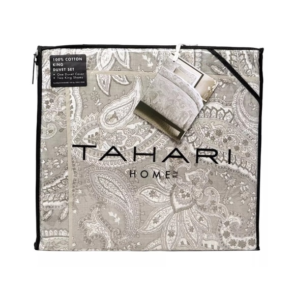 Tahari | Bedding | Tahari King 3pc Cotton Taupe Gray Jacobean Paisley ...